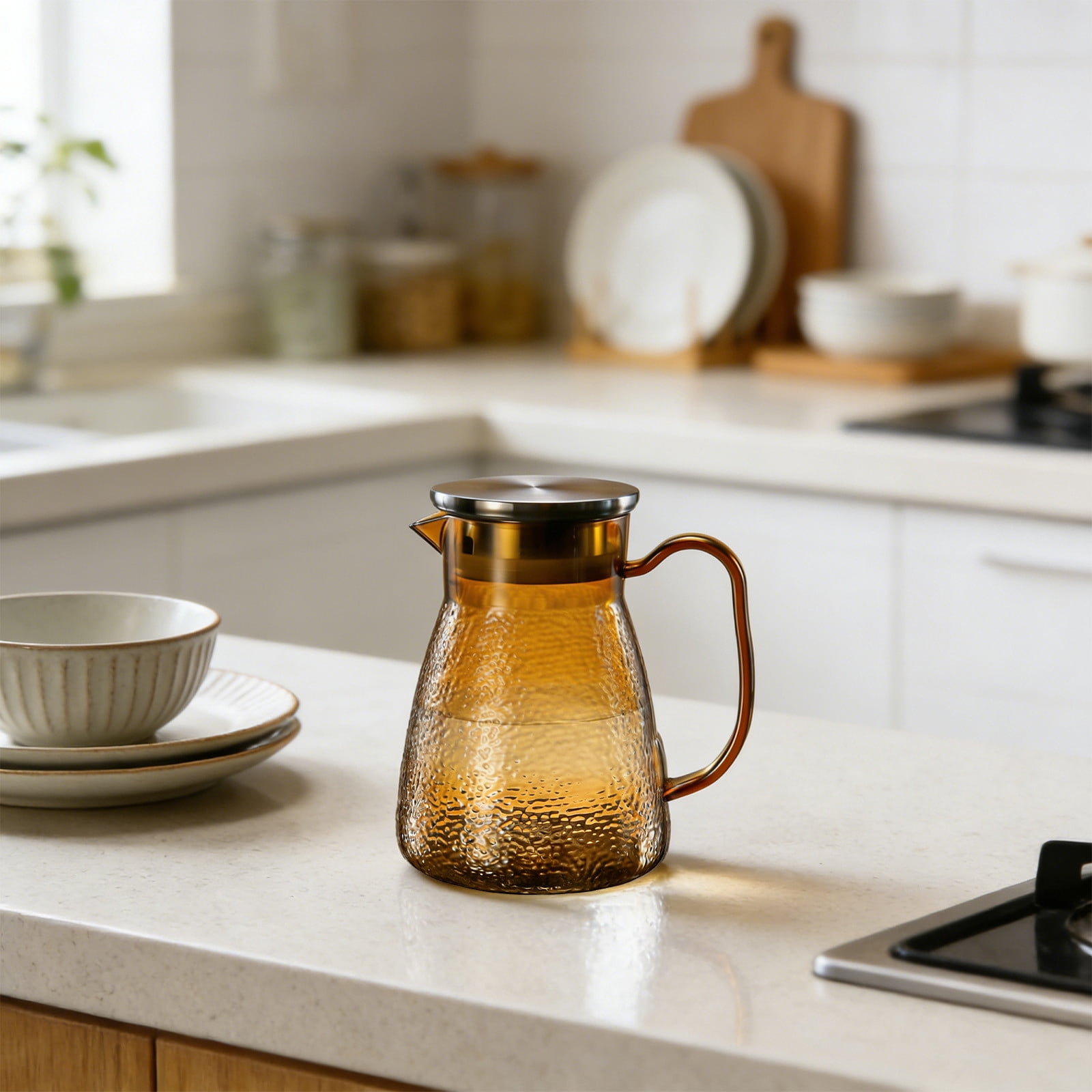 Acrylic Cold Water Kettle with Stainless Steel Lid - 1.5L Hammered ...