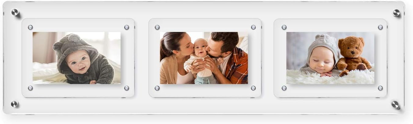 Acrylic Collage Picture Floating Frame - 3 4x6 Inch Horizontal Magnetic ...