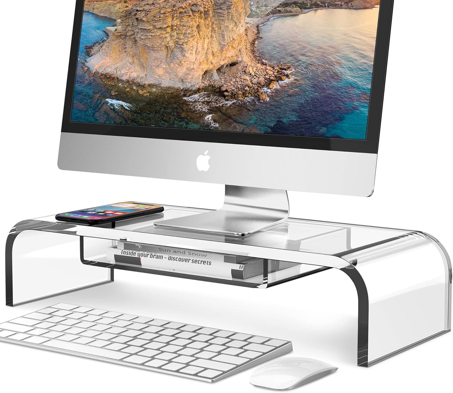 Acrylic Computer Monitor Stand Riser with Storage - Larger Size Single ...