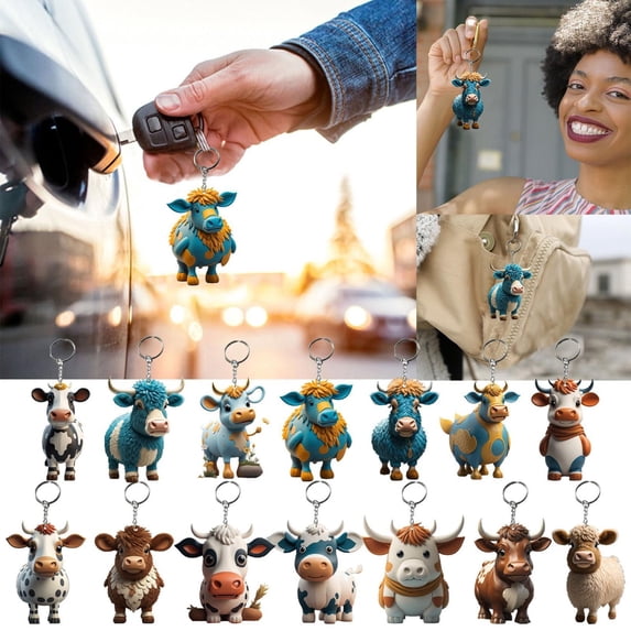 Acrylic Cow Pendant Keychain 1Pc, Cute Farm Animal Key Ring for Bag ...