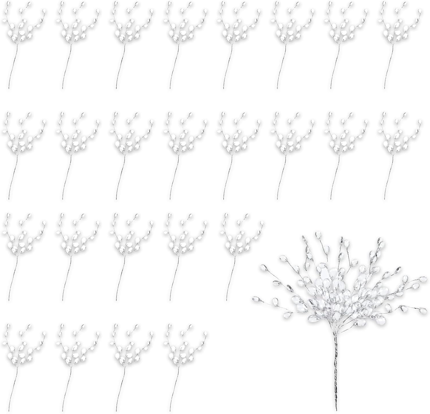 Acrylic Crystal Flower Branches Glitter Floral Picks Clear Crystal ...