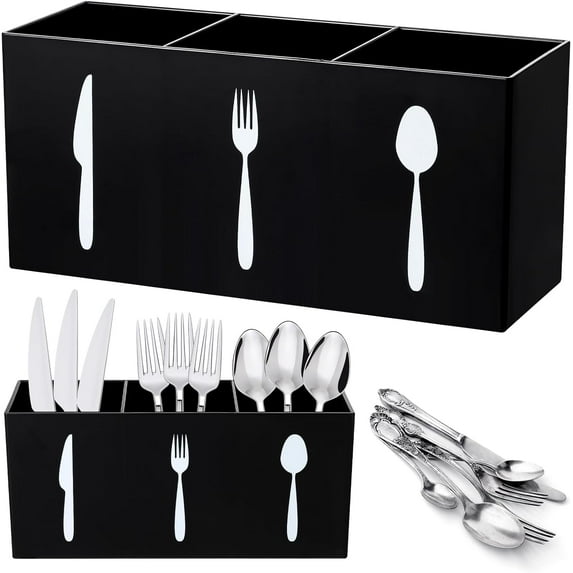 Acrylic Cutlery Stora Organizer Bin Silverware Caddy Countertop Knife ...