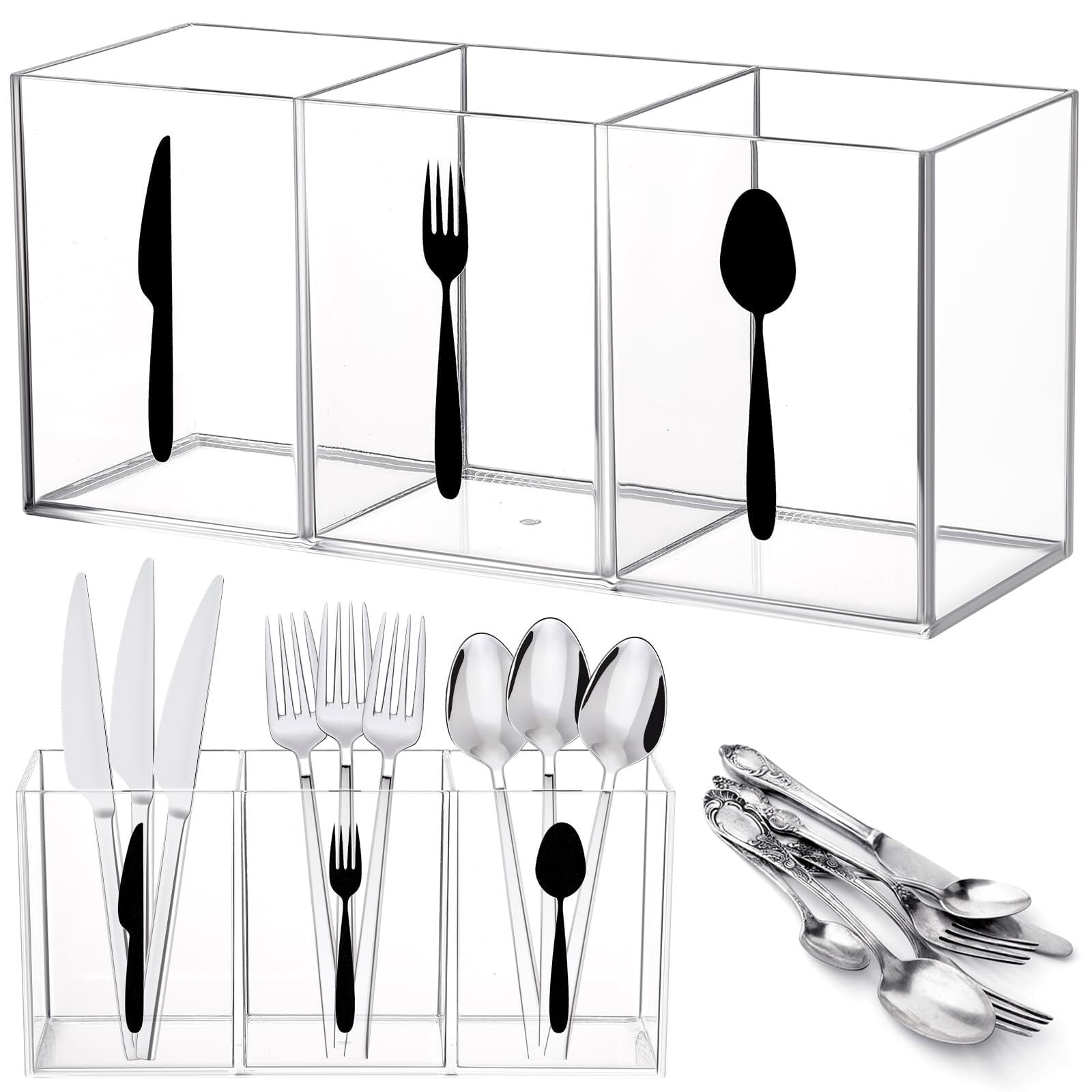 Acrylic Cutlery Storage Organizer Bin Clear Silverware Caddy Countertop ...