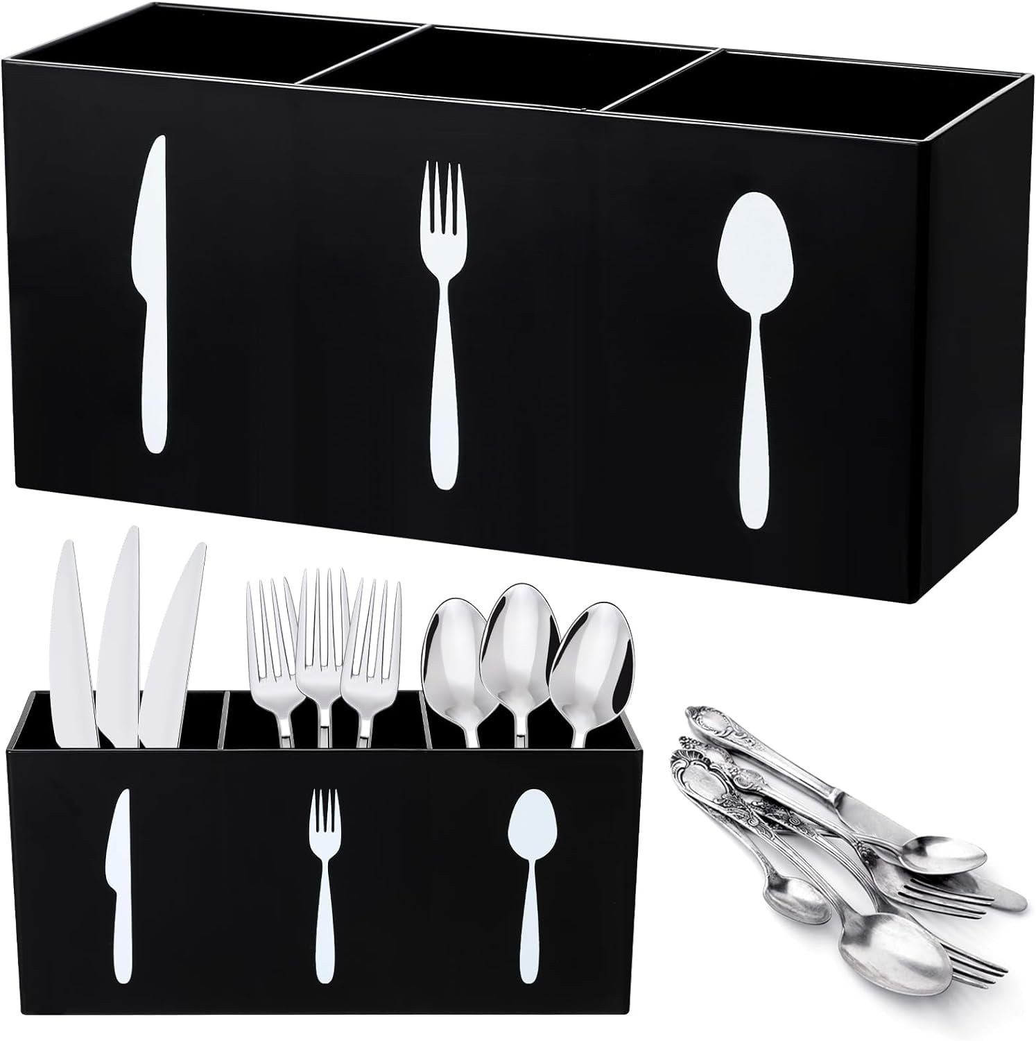 Acrylic Cutlery Storage Organizer Bin Silverware Caddy Countertop Knife ...