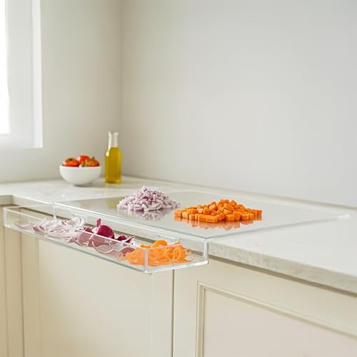 Acrylic Cutting Board with Counter Lip & Removable Scrap Bin, Clear ...