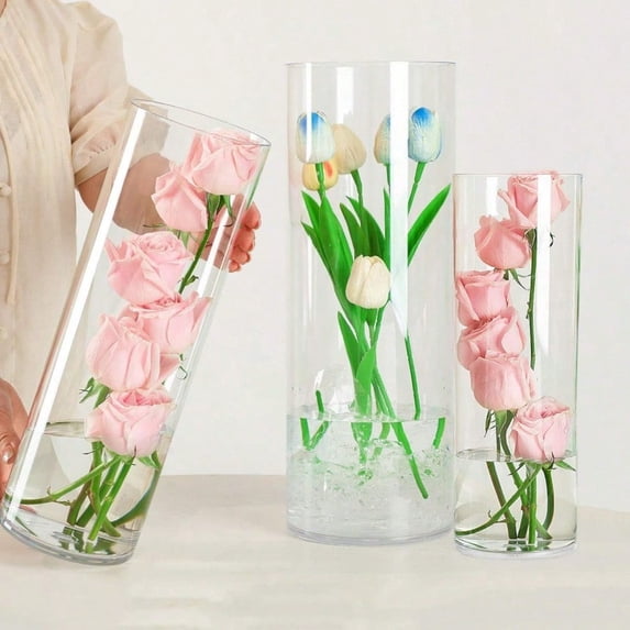 Acrylic Cylinder Clear Vases Tall Large Plastic Flower Vase for Bouquet ...
