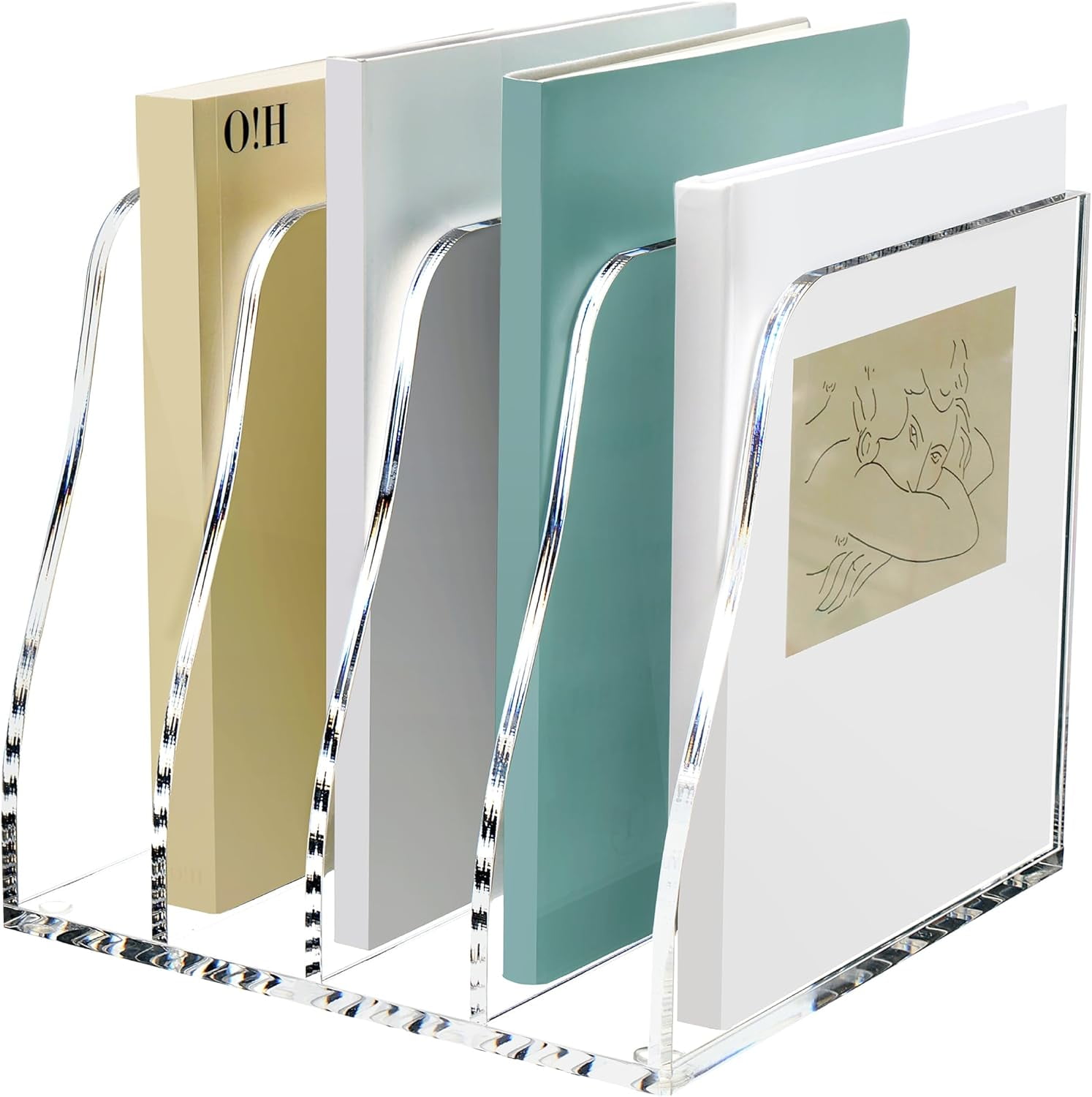 Acrylic Desk File Organizer, 4 Vertical Compartments Clear Magazine ...