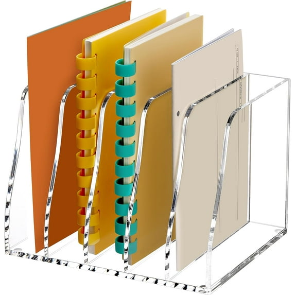 Acrylic Desk File Organizer, 5 Vertical Compartments Clear Magazine ...