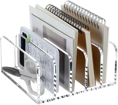 Acrylic Desk File Organizer Holder, 5 Upright Clear Desktop Mails ...