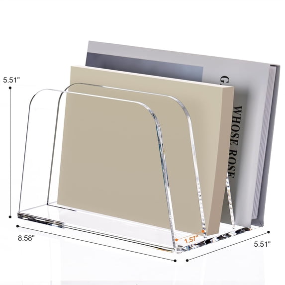 Acrylic Desktop File Sorter Organizer, Upright 3-Section Bookshelf for ...