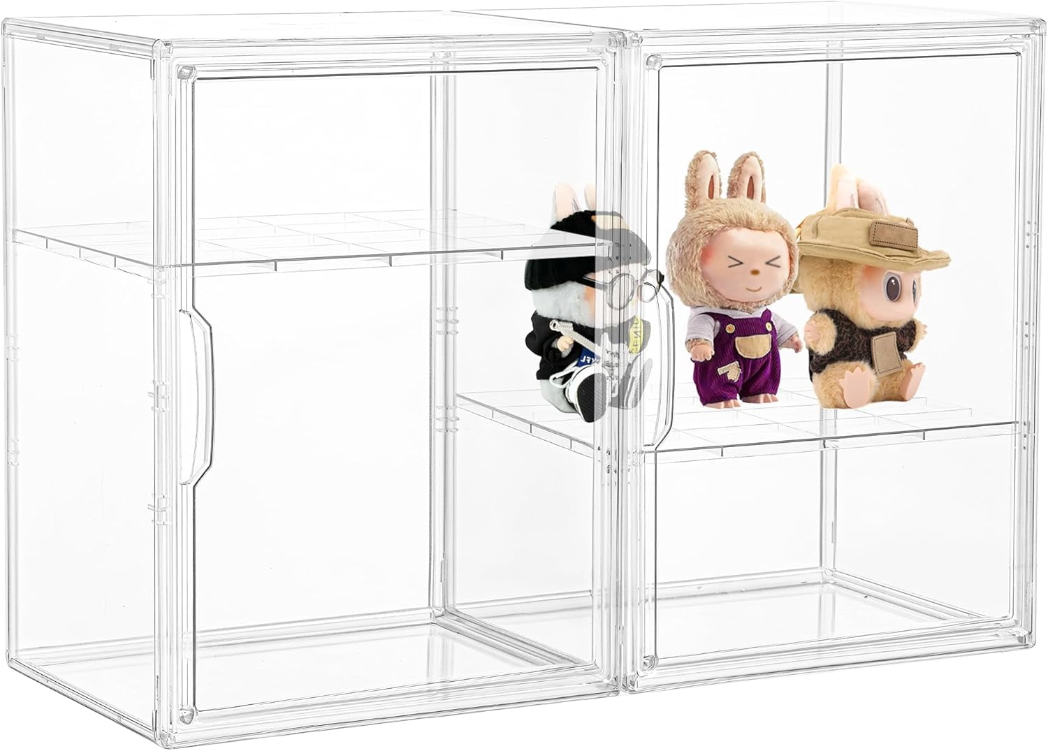 Acrylic Display Case, 2 Tier Clear Plastic Stackable Storage Bins with Magnetic Lids, Figure ...
