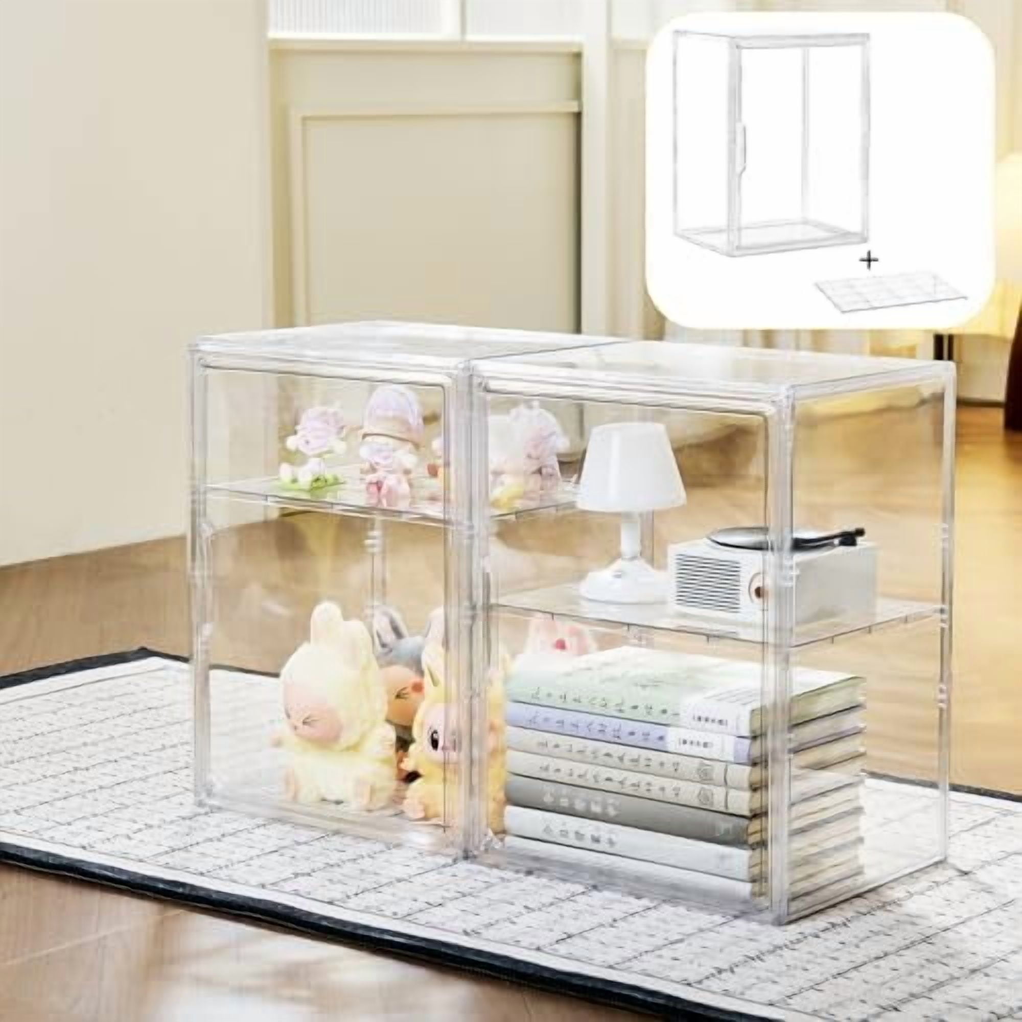 Acrylic Display Case, 2 Tier Clear Plastic Stackable Storage Bins with ...