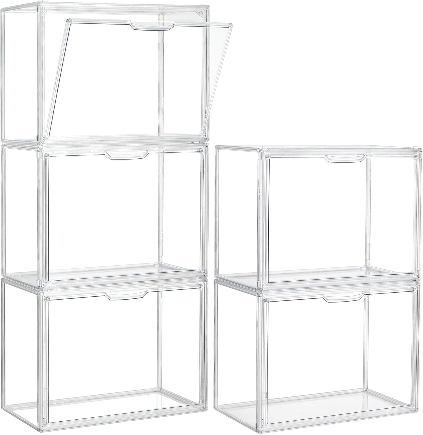 Acrylic Display Case 5 Pack Acrylic Box with Magnetic Door Clear Plastic Stackable Storage Bins ...