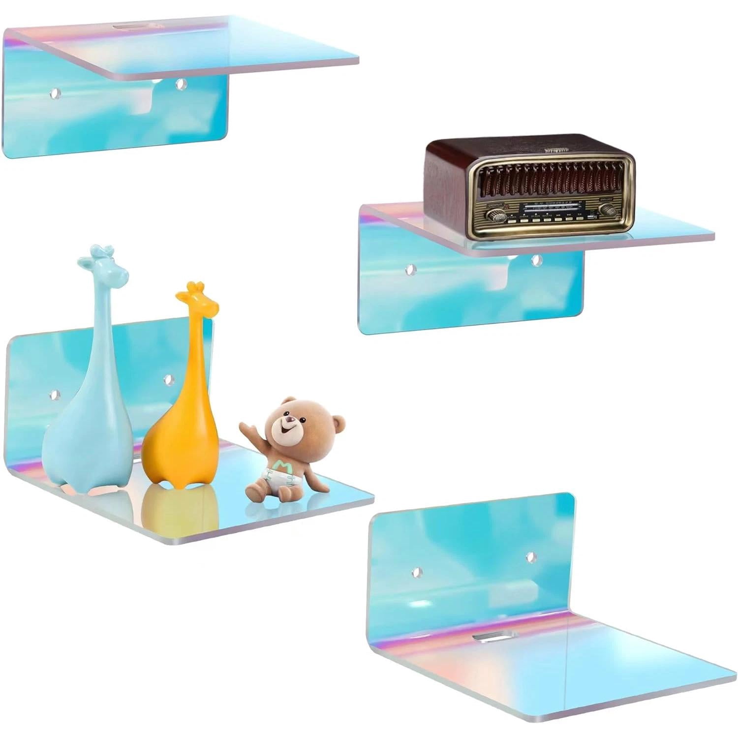 Acrylic Display Ledges for Storage, 4-Pack Iridescent Small Wall ...