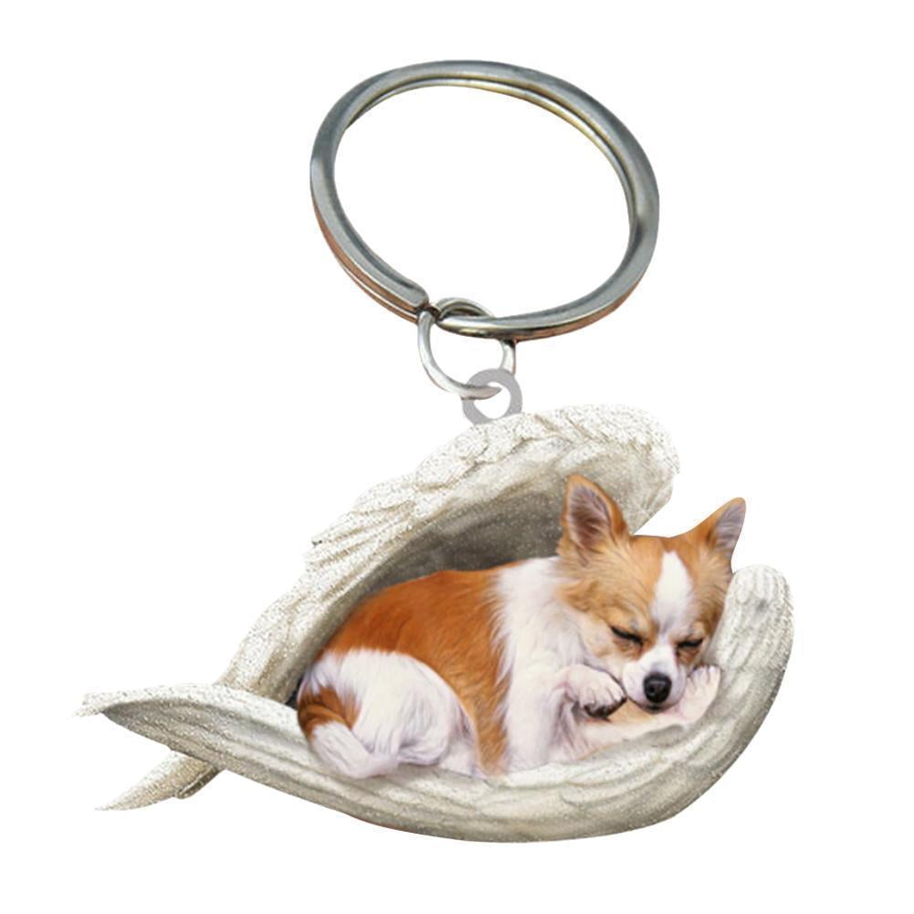 Acrylic Dog Sleeping Angel Pendant Keychain for Car, Backpack ...