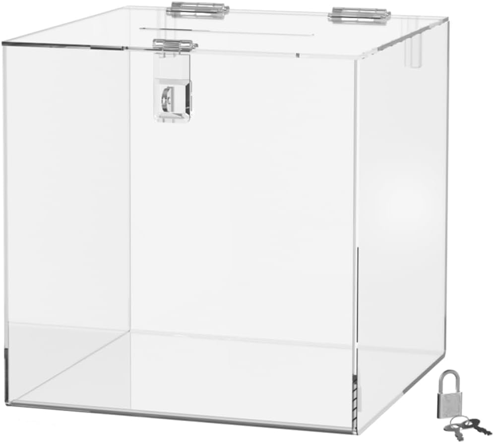 Acrylic Donation Box 8 Inch Locking Ballot Box Clear Acrylic Square ...