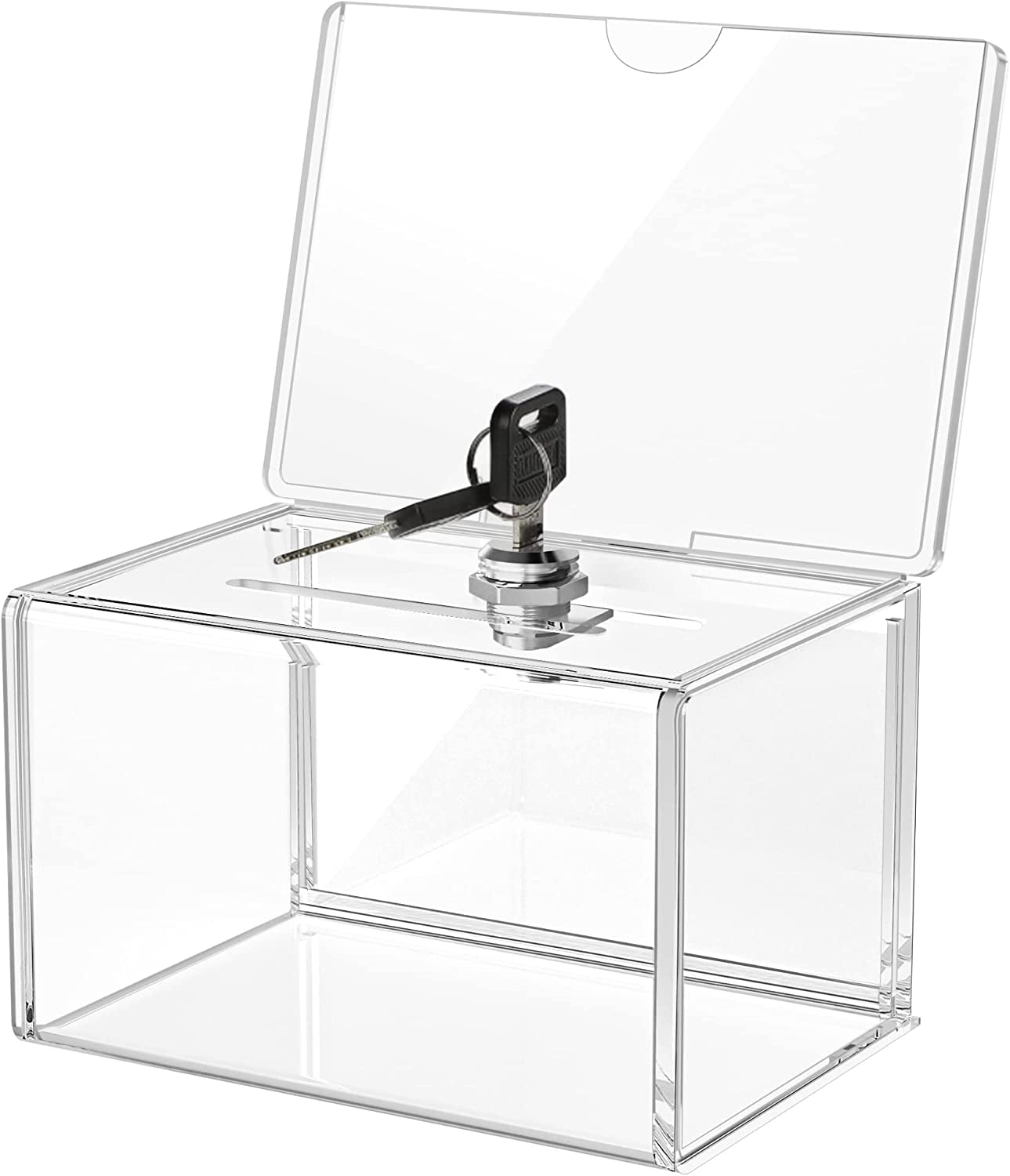 Acrylic Donation Box with Lock and Sign Holder Clear Ballot Box ...