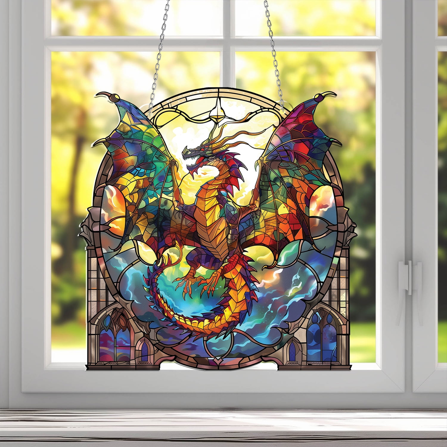 Acrylic Dragon Window Hanging - 2D Stained Glass Style with Vibrant ...