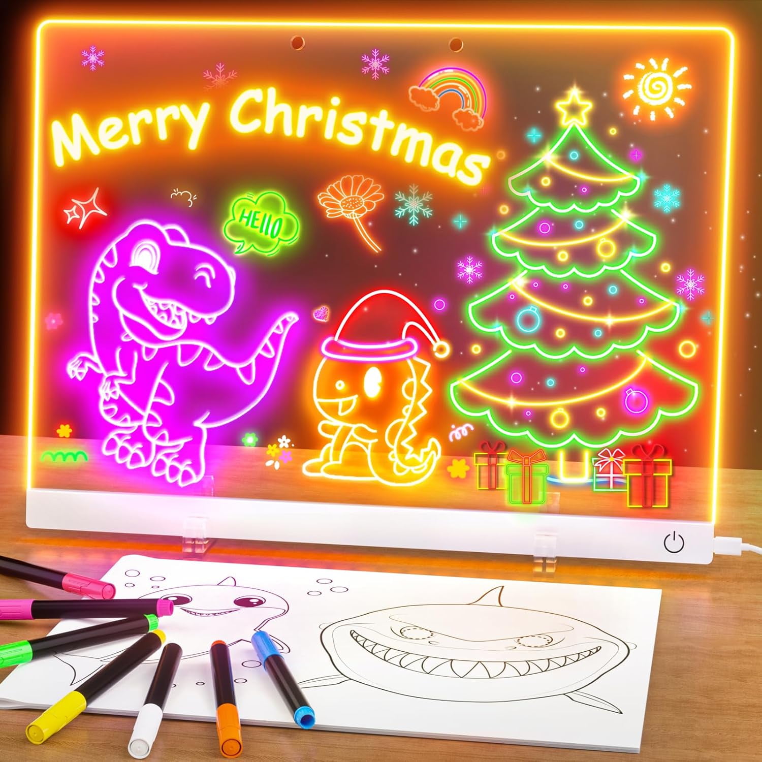 Acrylic Dry Erase Board with Light, 13.7"X10" 6-Color Neon Glow Memo ...
