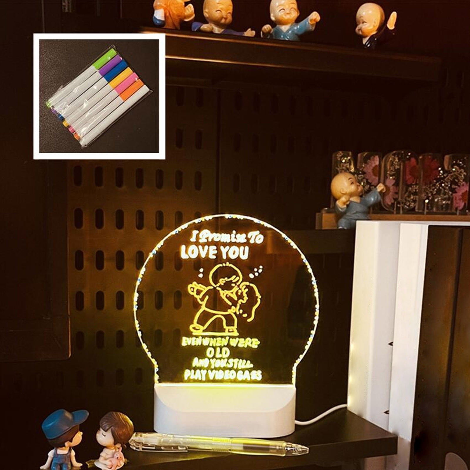 Acrylic Dry Erase Board with Light, Heart LED Note Board Memo LED ...