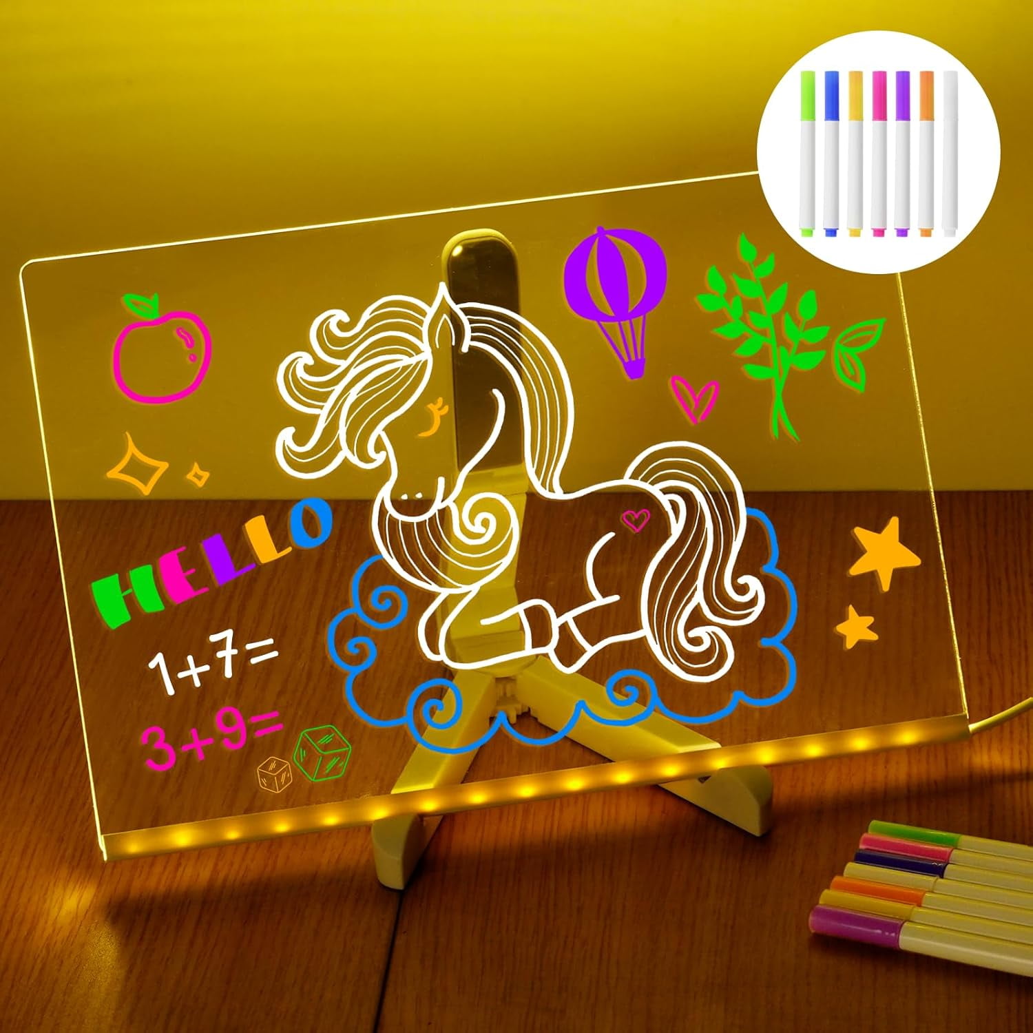 Acrylic Dry Erase Board with Light- LED Note Board with 7 Colors Pen ...