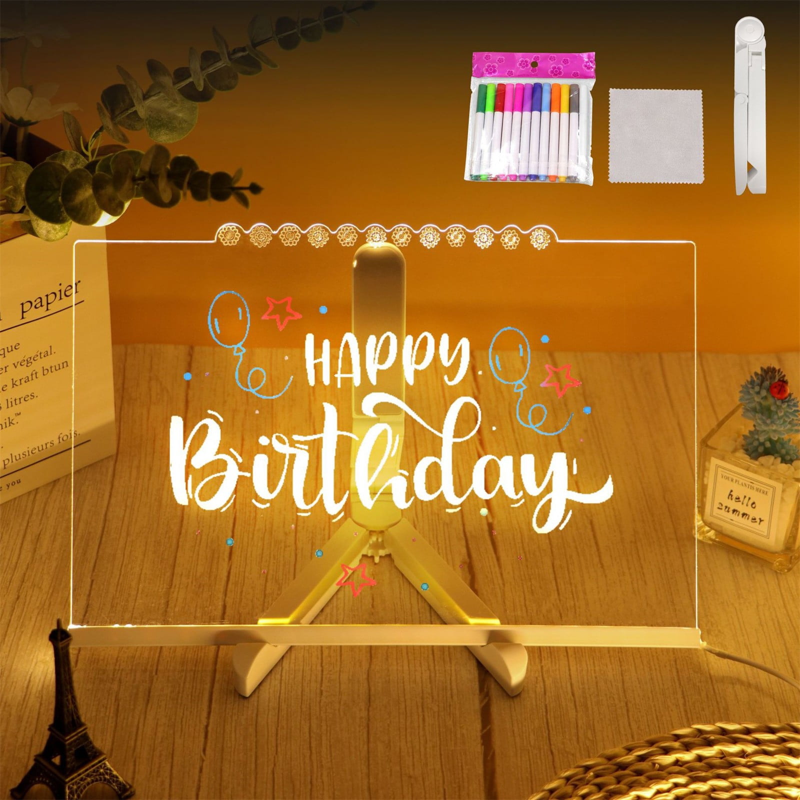Acrylic Dry Erase Board with Light- LED Note Board with 12 Colors Pen ...