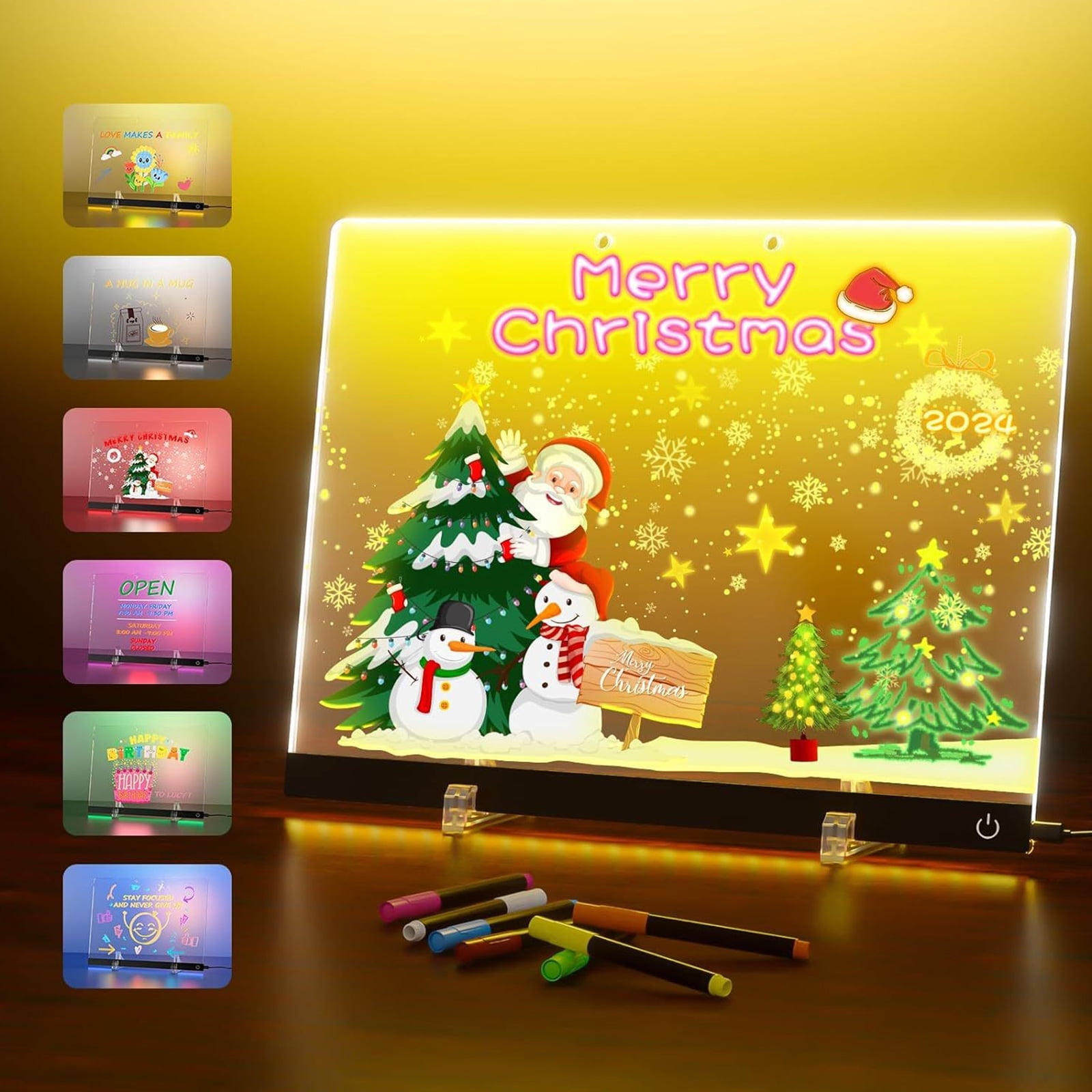 LED Acrylic Dry Erase Board - 6-Color Neon Light Memo Message Board ...