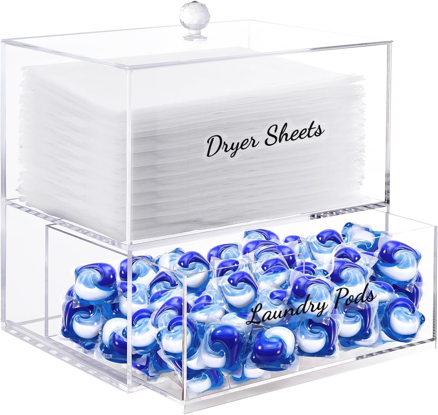 Acrylic Dryer Sheet Holder with Drawer and Bamboo Lid, Clear Laundry ...