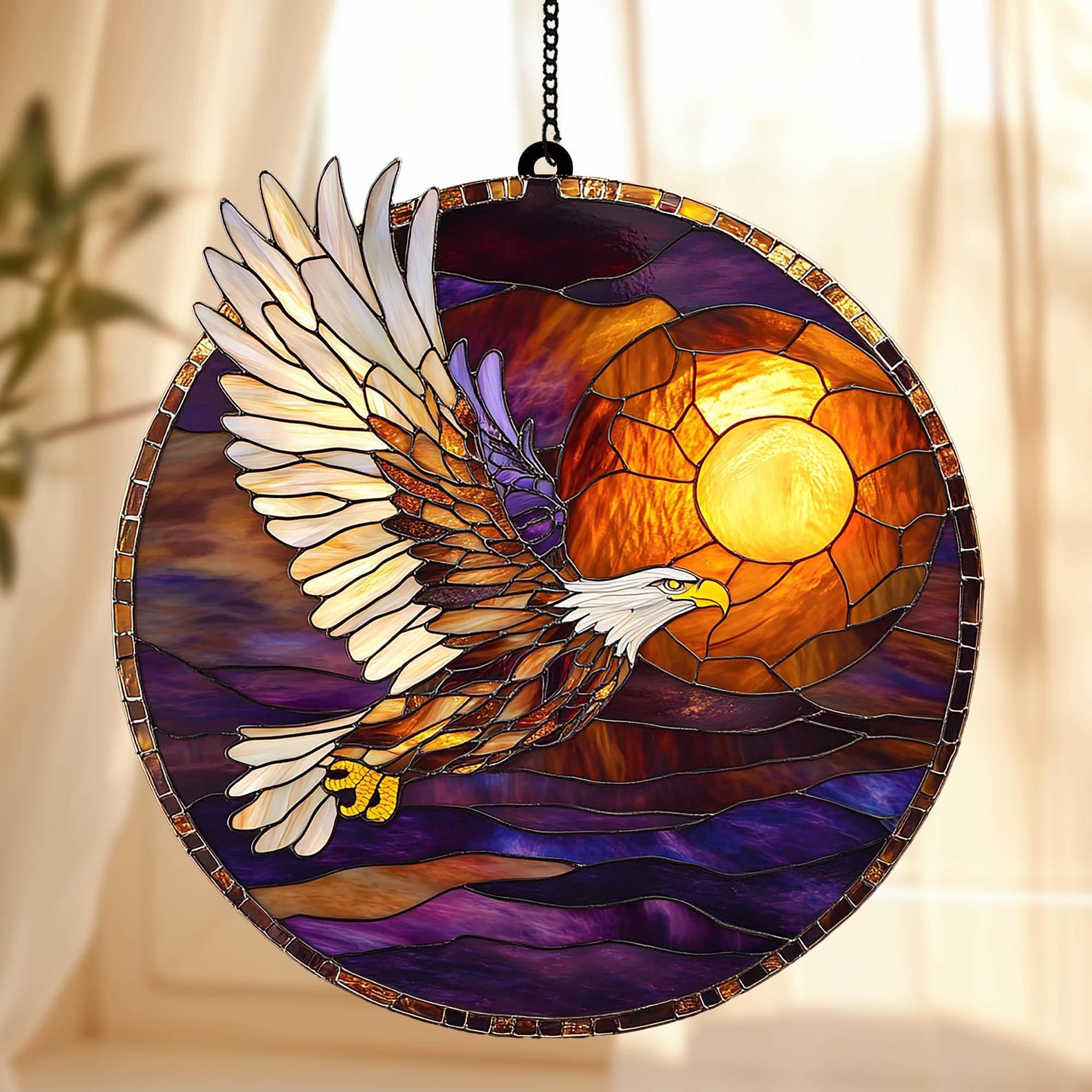 Acrylic Eagle Suncatcher Window Hanging, Faux Stained Glass Bald Eagle ...