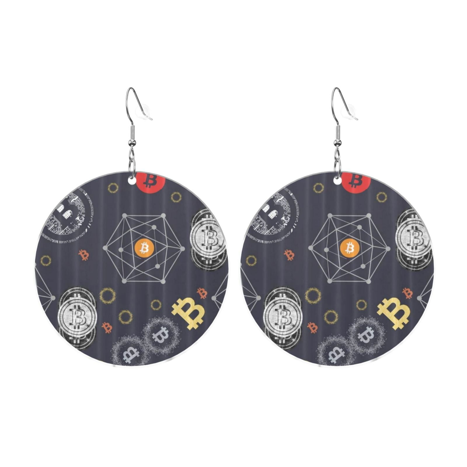 Acrylic Earrings Bitcoin Round Dangle Studs Earrings For Women ...