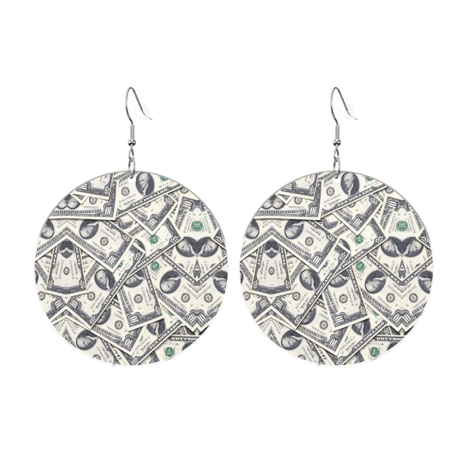 Acrylic Earrings Dollar Money Round Dangle Studs Earrings For Women ...