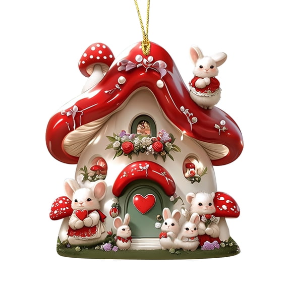 Acrylic Easter Ornaments Easter Cute Rabbit Mushroom House Ornaments ...