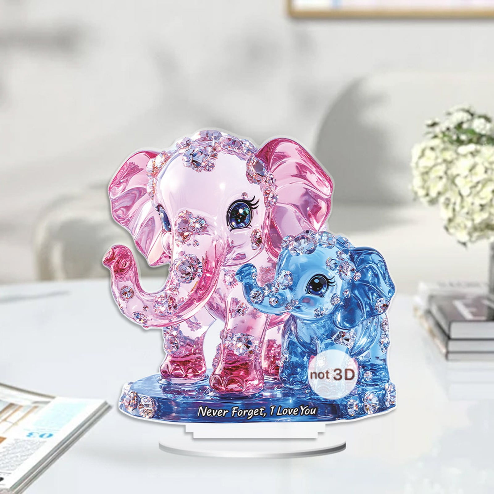 Acrylic Elephant Family Statue, Colorful Acrylic Mother-Child Ornament ...