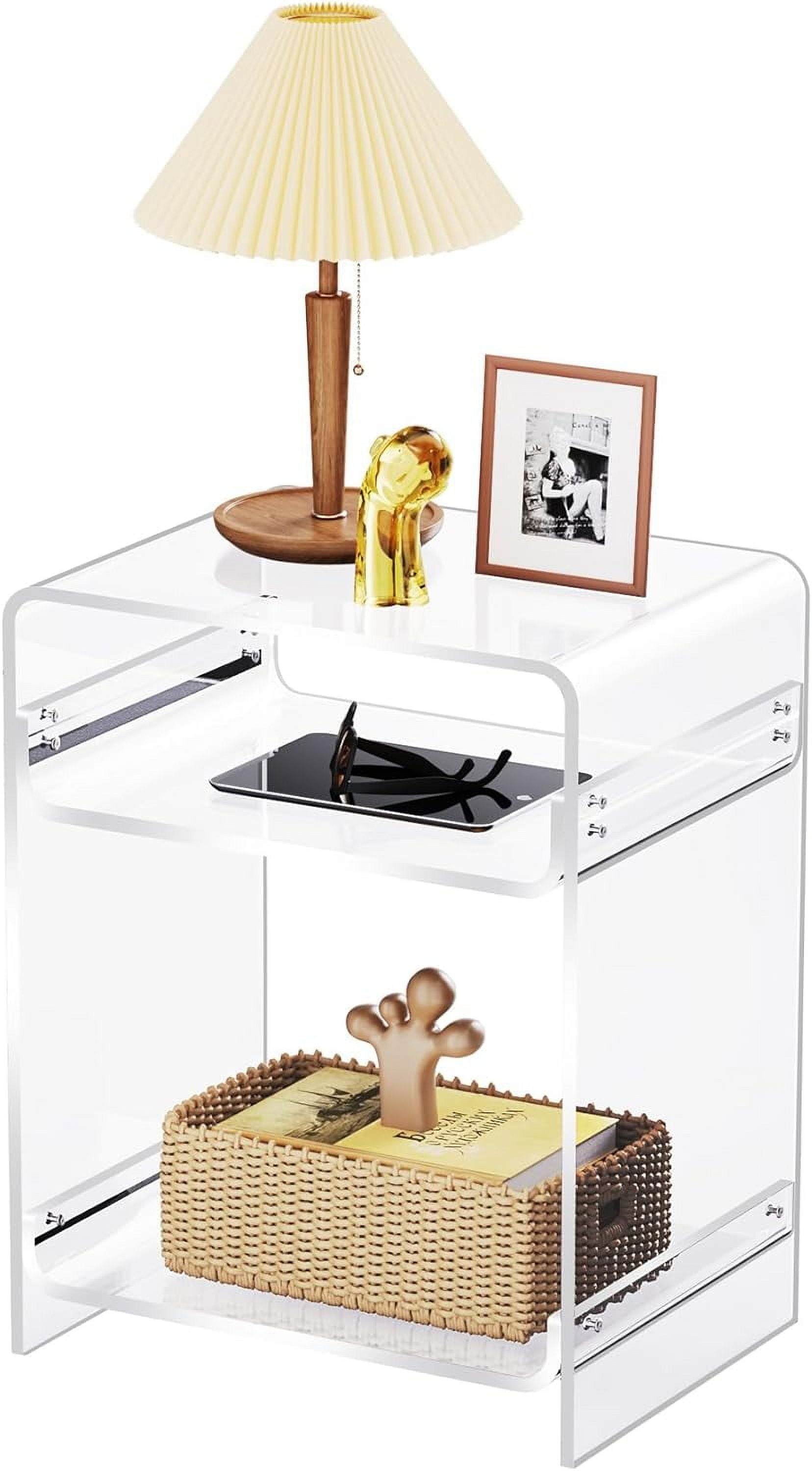Acrylic End Table Record Player Table with Storage Shelf Clear Side ...