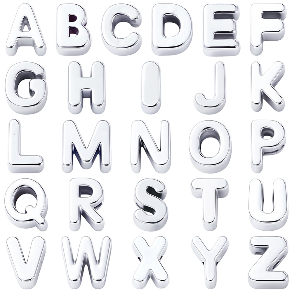 Acrylic European Beads Large Hole Beads Letter A-Z Silver 20~21x8.5 ...
