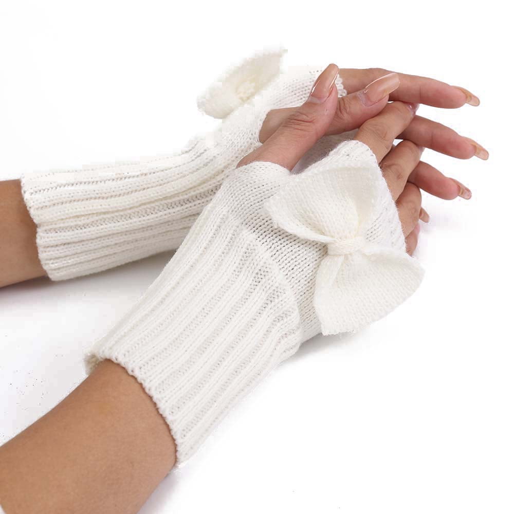 Acrylic Fibers Bowknot Knitting Fingerless Gloves Arm Warmer Winter ...