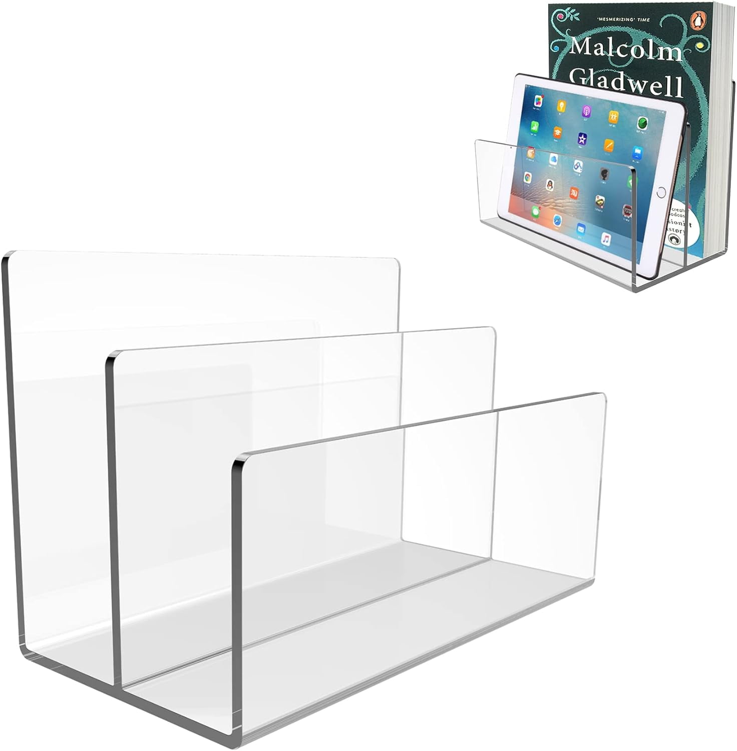Acrylic File Holder,1PC 2 Sections Clear Organizer Mail Letter Sorter ...