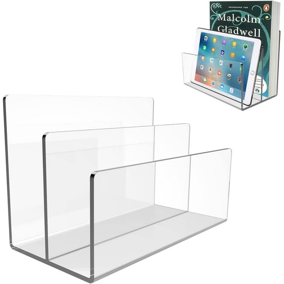Acrylic File Holder,1PC 2 Sections Clear Organizer Mail Letter Sorter ...