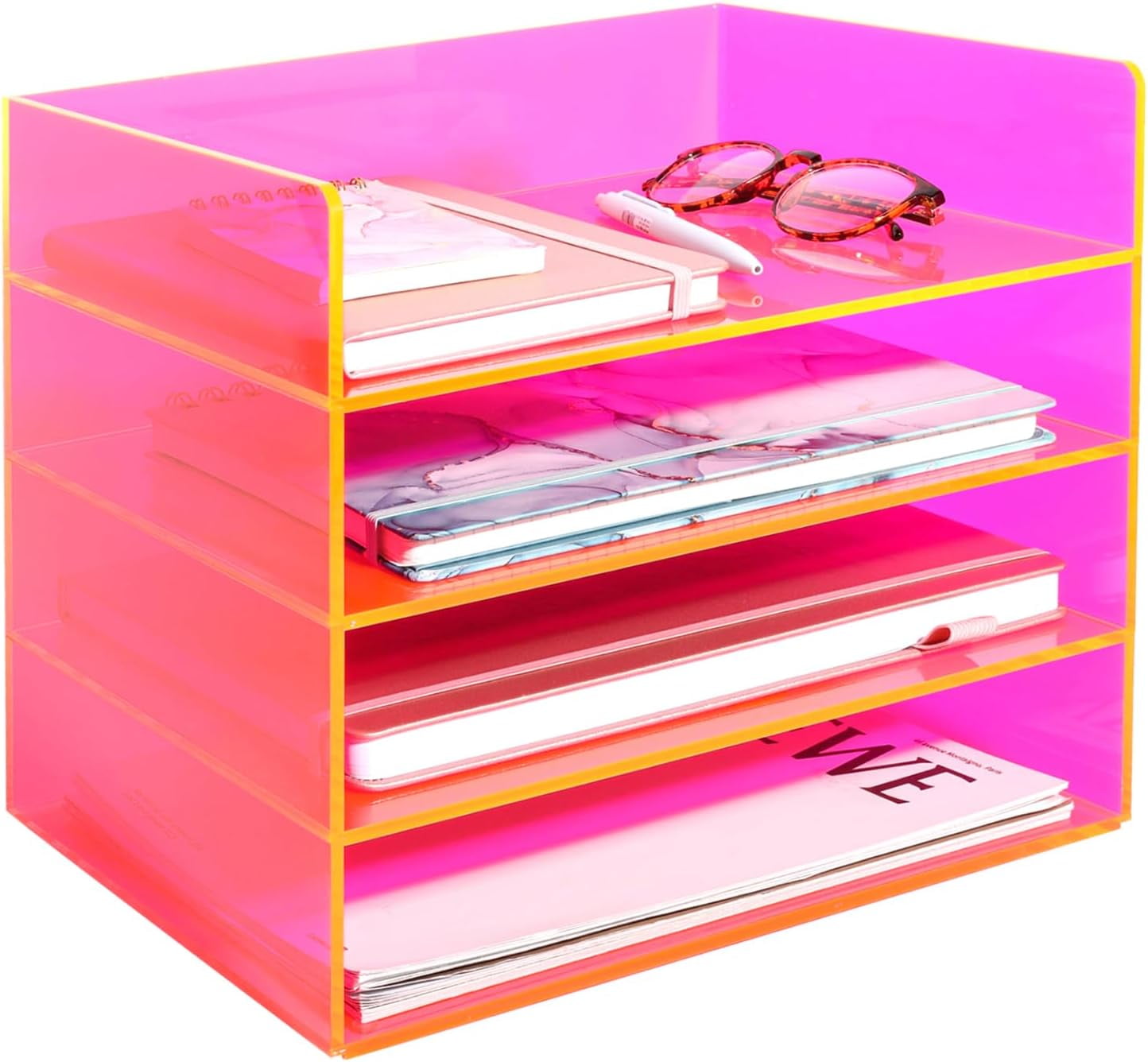Acrylic File Organizer for Desk 4 Tiered Stackable Letter Tray Office ...