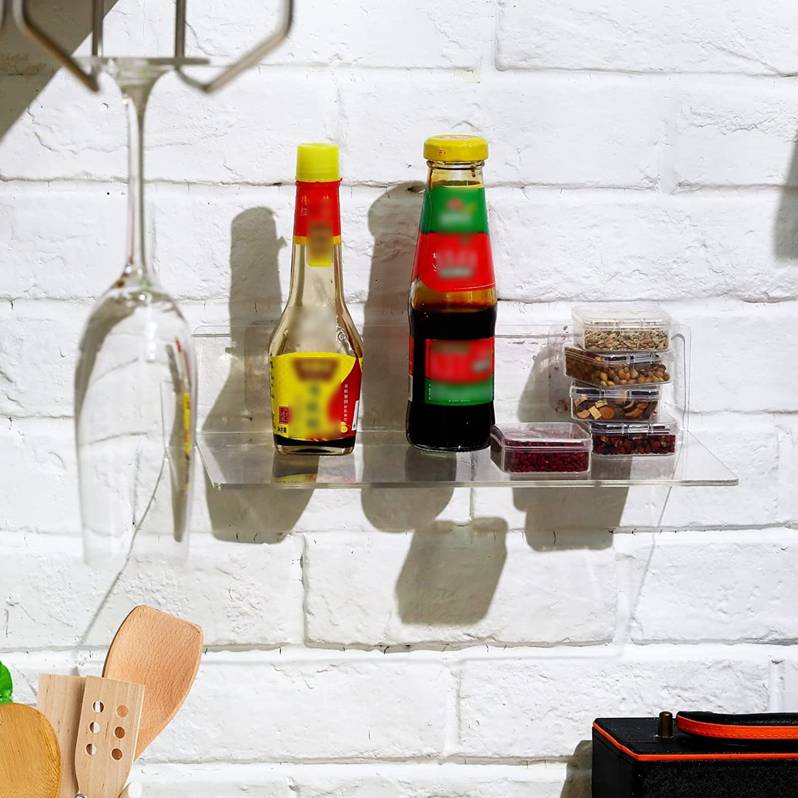 Acrylic Floating Shelf Small Storage Rack Wall-Mounted 1pcs Clear Decor ...