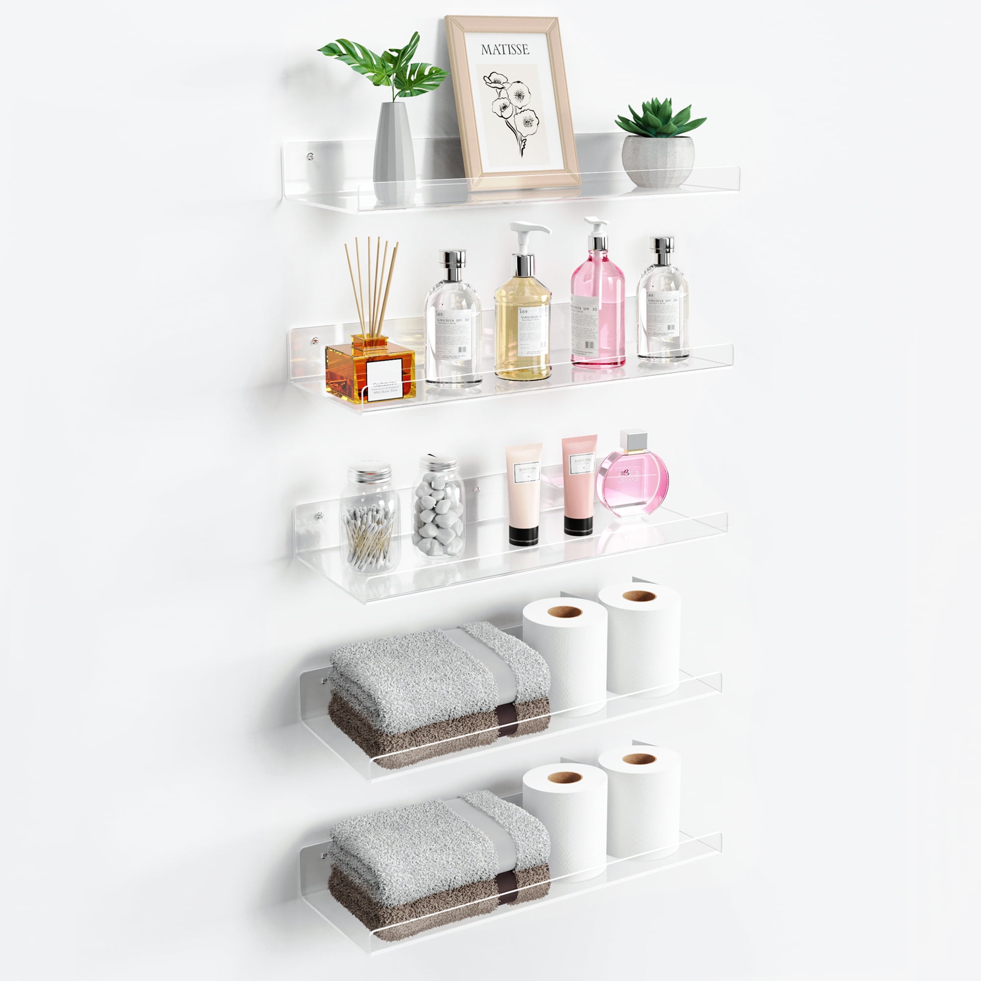 5-Pack Sindcom Clear Plastic Storage Shelves, 15x6 Inches | Stackable ...