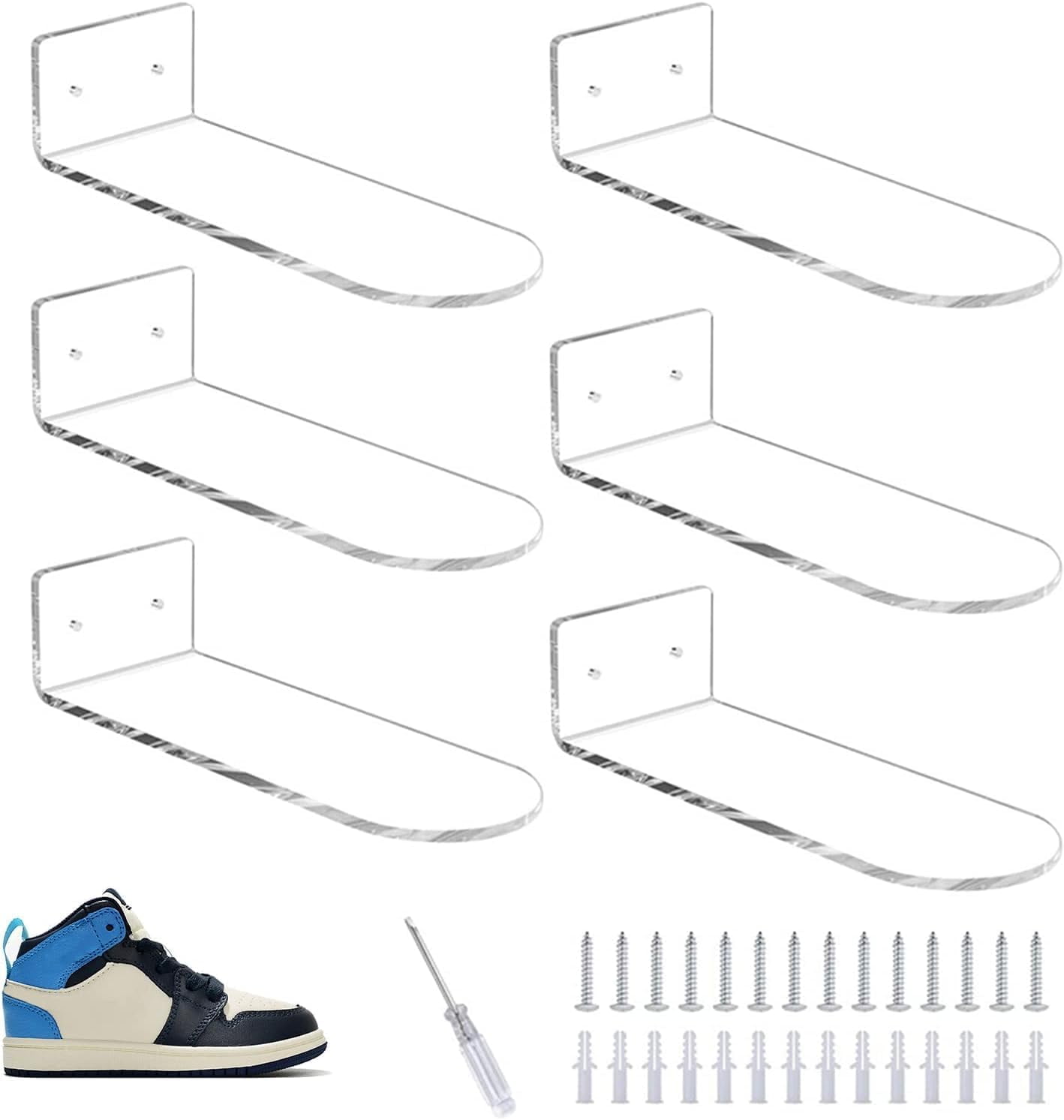 Acrylic Floating Shoe Rack (Set of 6) Wall Mount Display Shoe Rack ...