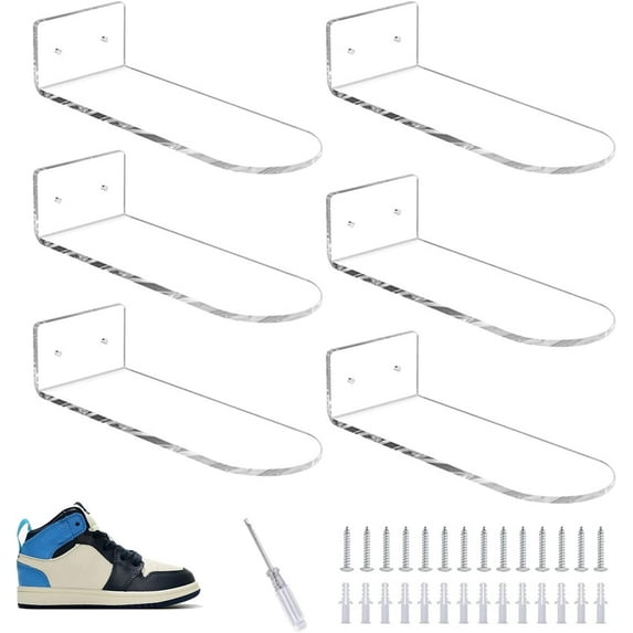 Acrylic Floating Shoe Rack (Set of 6) Wall Mount Display Transparent ...