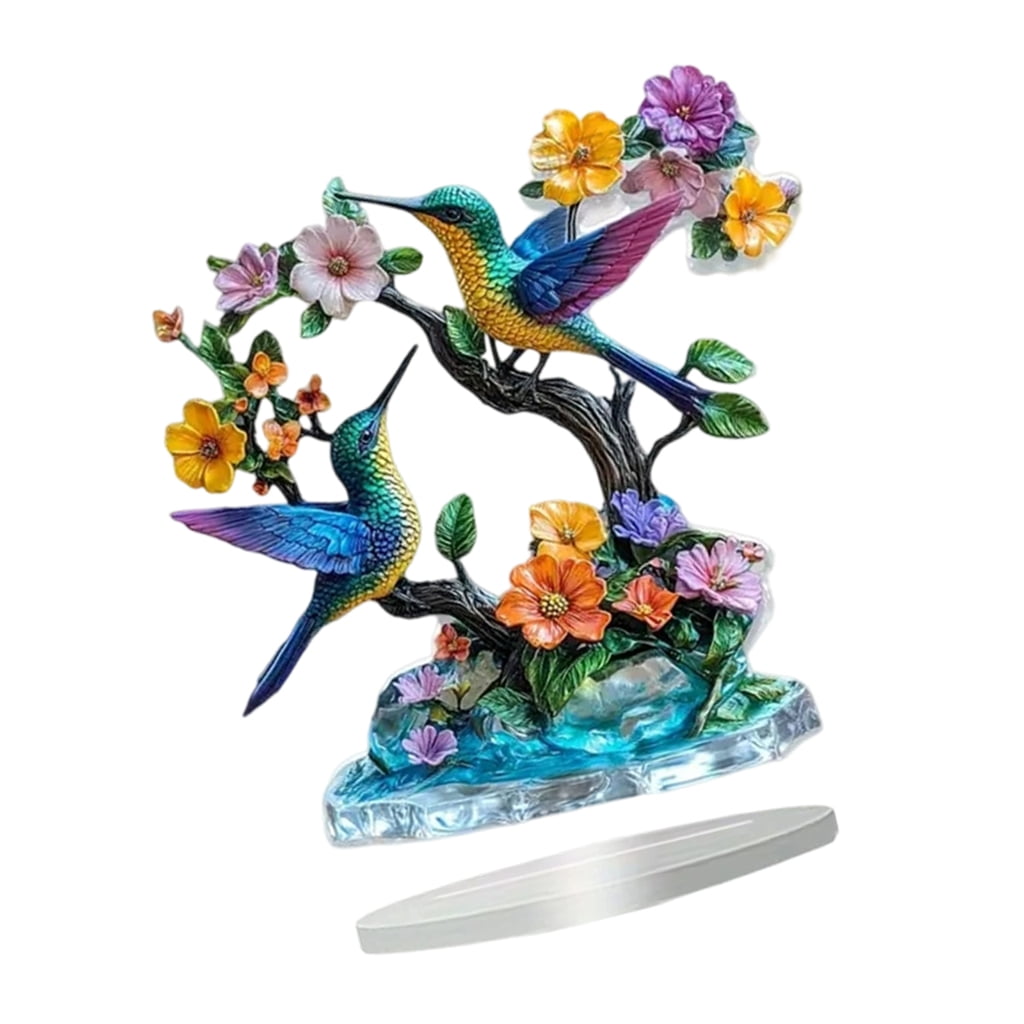 Acrylic Flower Branch Bird Statues Desk Figurines Sculptures Ornaments ...