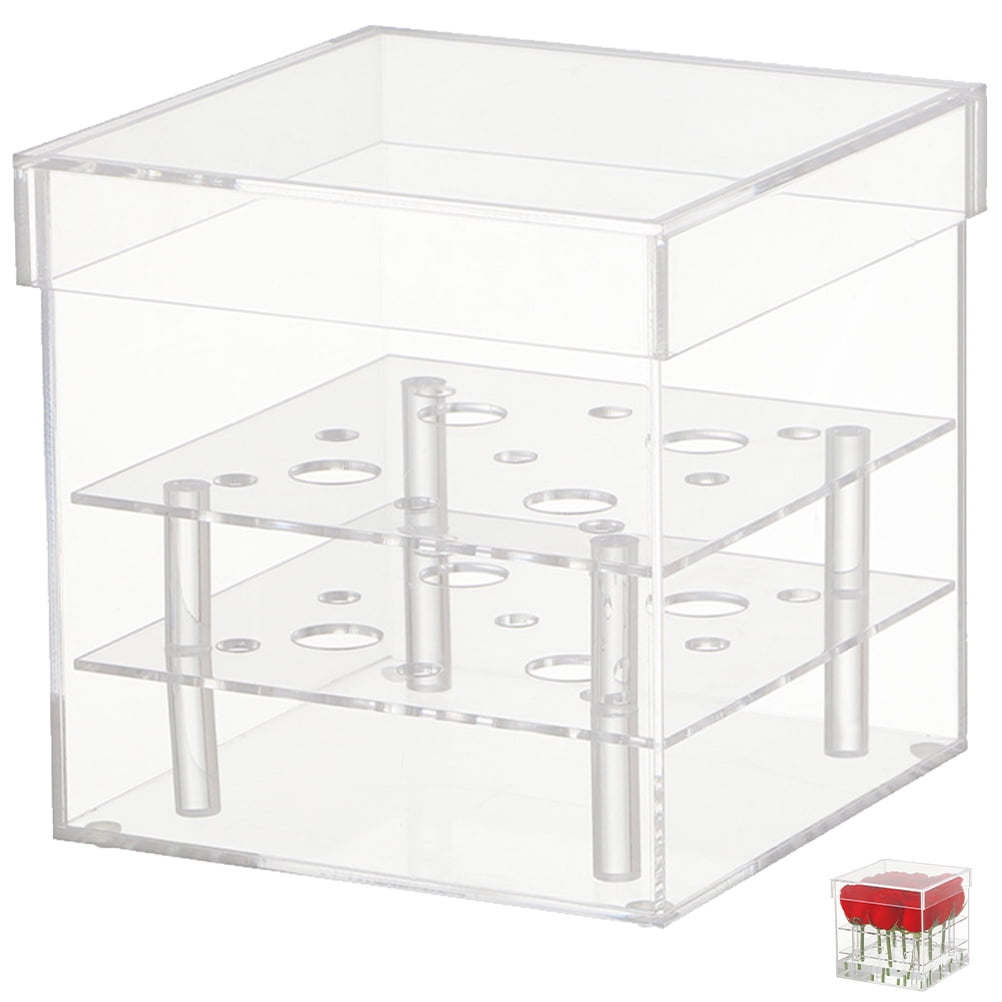 Acrylic Flower Cube Vase 9-hole Acrylic Flower Box Clear Eternal Flower ...