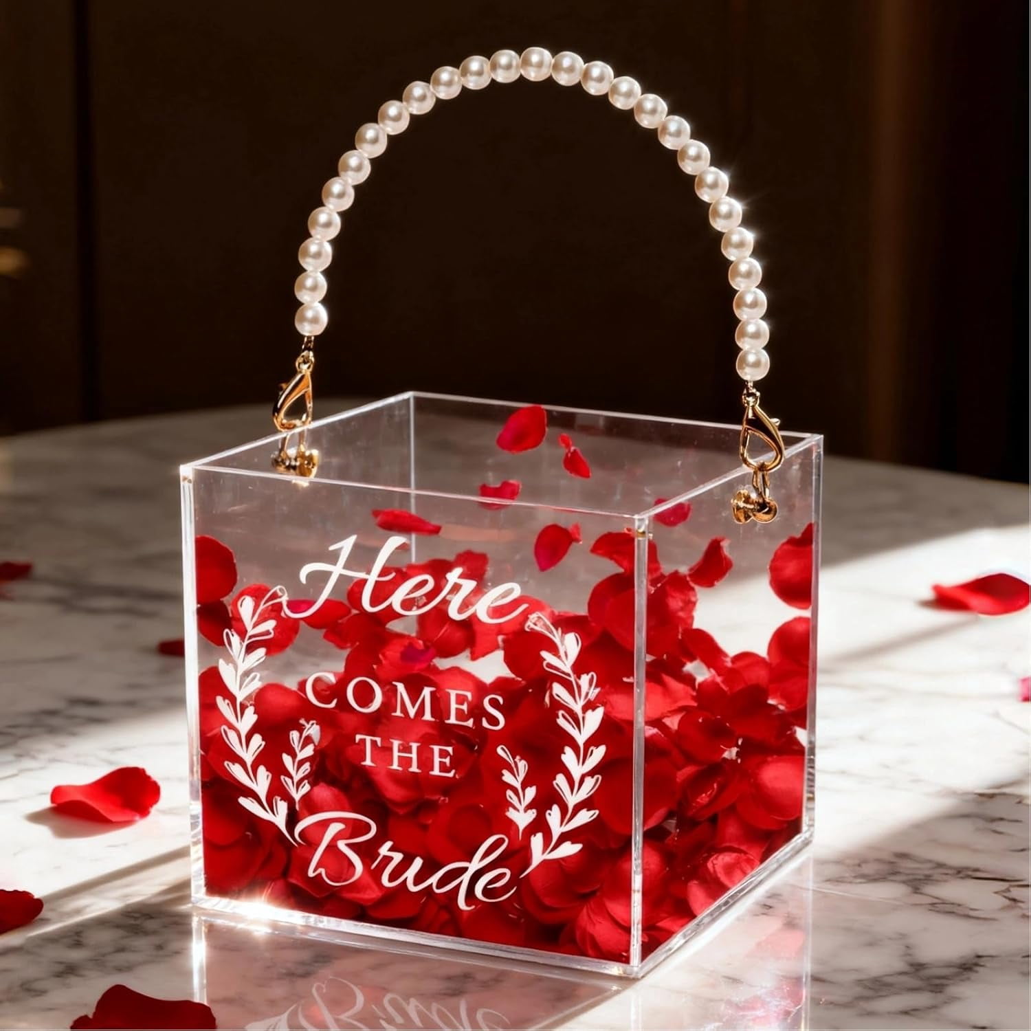 Acrylic Flower Girl Basket with Pearl Handle, Clear Baskets for ...