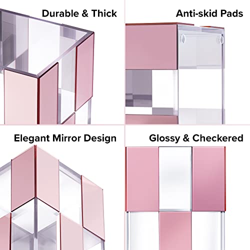 Acrylic Flower Vase, Clear & Blush Pink Mirror Checkered Design Large ...