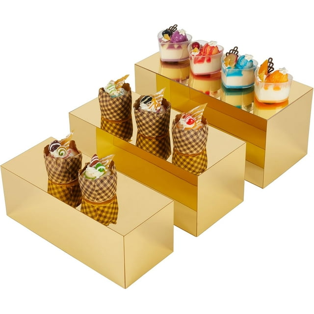 Acrylic Food Display Risers, Gold Risers Boxes 3Pcs Rectangular Display ...