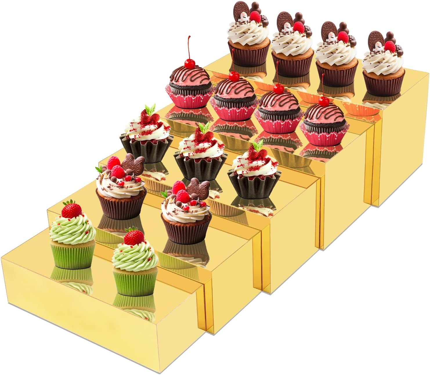 Acrylic Food Display Risers, Gold Risers Boxes 5 Pcs Rectangular Buffet ...