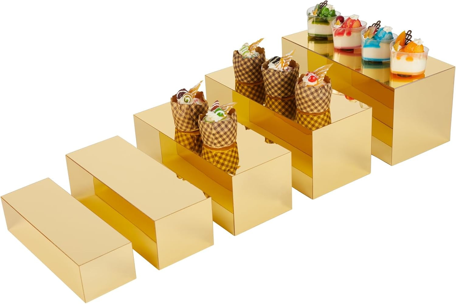 Acrylic Food Display Risers, Gold Risers Boxes 5Pcs Rectangular Display ...
